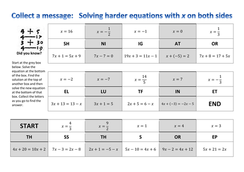 Solving equations with x on both sides - collect a joke | Teaching ...