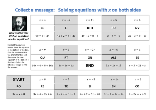 Solving equations with x on both sides - collect a joke | Teaching ...