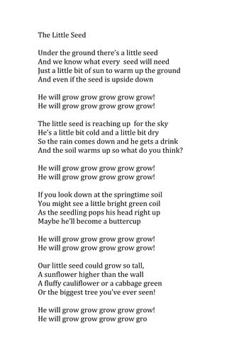 The Little Seed - a growing song for Springtime | Teaching Resources