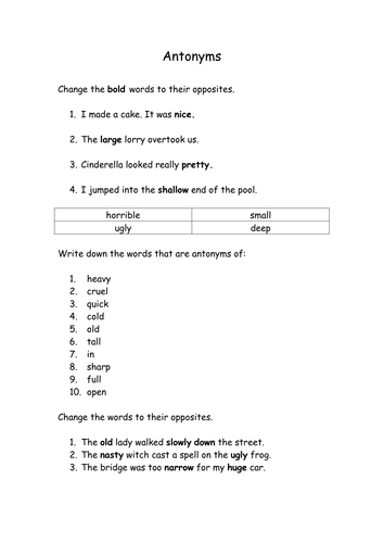 Antonyms Resource pack | Teaching Resources