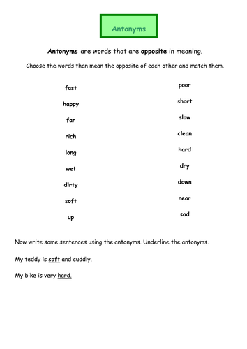 Antonyms Resource pack | Teaching Resources