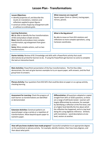 Transformations - KS2 Revision, KS3 Presentation and KS3 Worksheet and ...