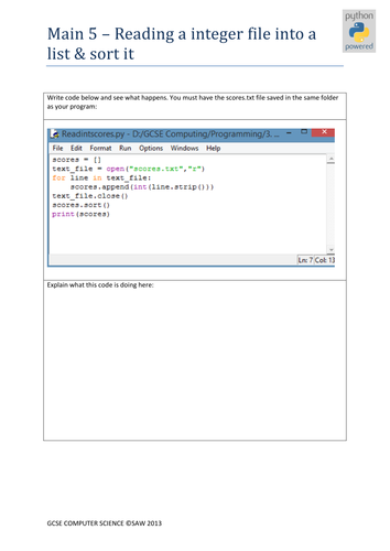 A453 - Python Reading Writing Sorting Files | Teaching Resources