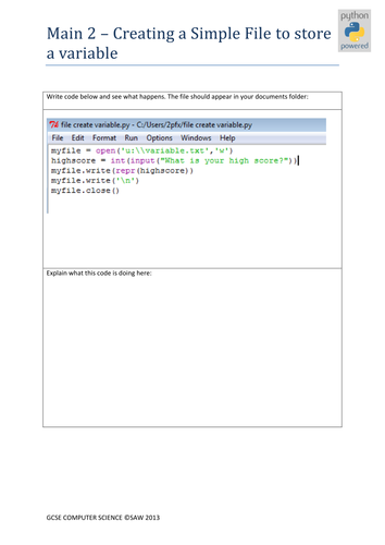 A453 - Python Reading Writing Sorting Files | Teaching Resources