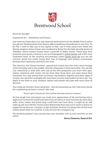 Inspired by Art – Retribution and Drama | Teaching Resources