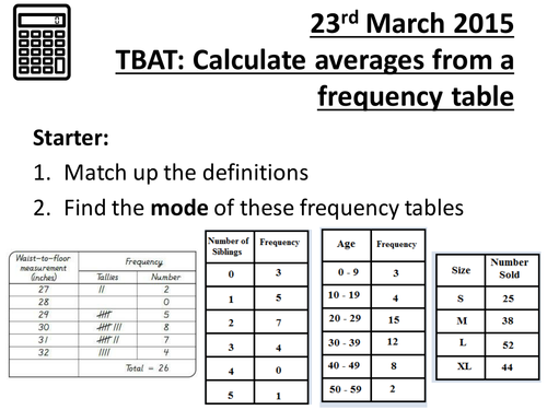 Averages from a frequency table by MrEMaths - Teaching Resources - TES Averages from a frequency table by MrEMaths - Teaching Resources - TES