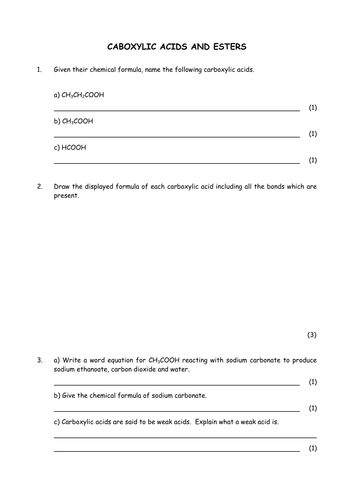 Chemistry: Carboxylic acids and Esters | Teaching Resources