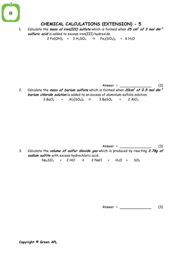 Chemistry: Extension Chemical Calculations | Teaching Resources