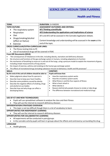Health and Fitness Science Unit Plan (KS3) | Teaching Resources