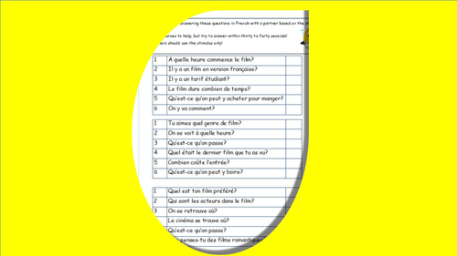 Edexcel GCSE French speaking, "Arranging to go to the Cinema ...