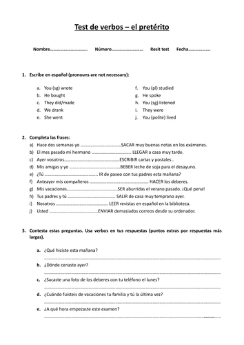 Ready-made preterite verb practice/tests | Teaching Resources