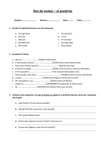 Ready-made preterite verb practice/tests | Teaching Resources