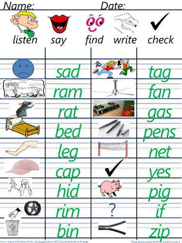 Spelling Assessment Level 1 | Teaching Resources