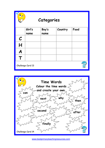 Challenge Cards- Literacy | Teaching Resources