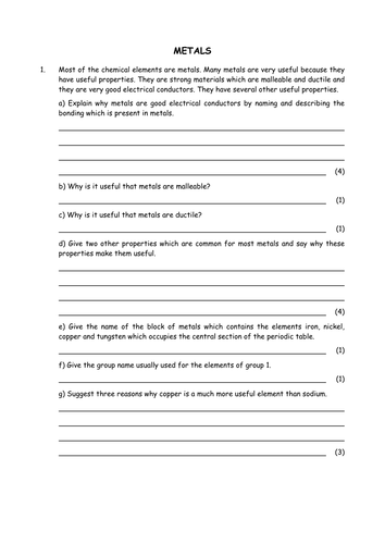 Chemistry: Metals | Teaching Resources
