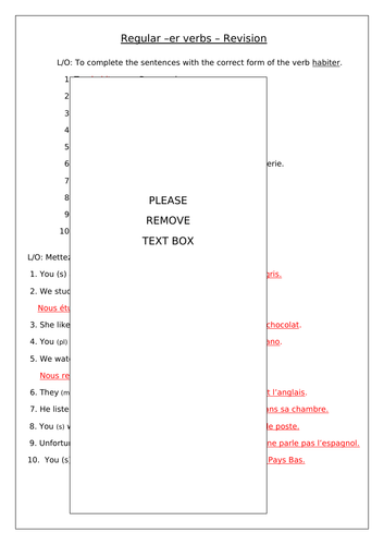 FRENCH VERBS - Planting a regular -er verb - Worksheets | Teaching ...