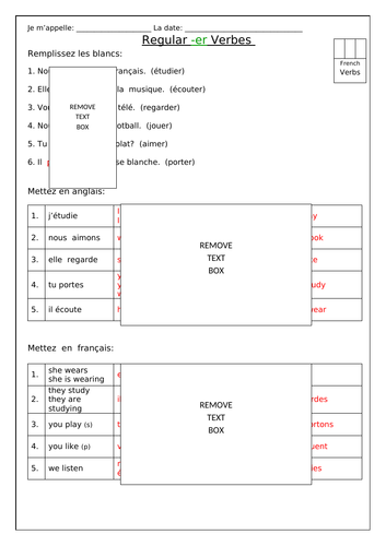FRENCH VERBS - Planting a regular -er verb - Worksheets | Teaching ...