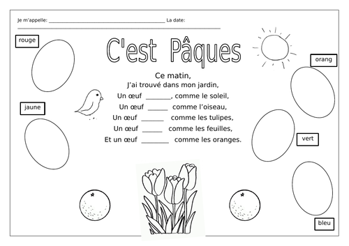 FRENCH - Easter - C'est Pâques - Poem - Worksheets | Teaching Resources
