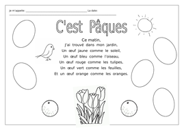 FRENCH - Easter - C'est Pâques - Poem - Worksheets | Teaching Resources