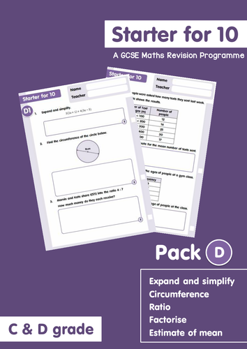 Starter for 10 - GCSE Maths Revision Programme - C/D grade - Pack D ...