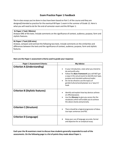 IB A1 English Language and Literature revision sheets for papers 1 and ...