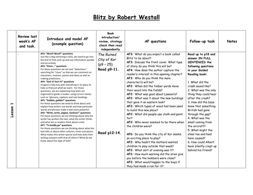 Guided Reading planning - Blitz by Robert Westall | Teaching Resources