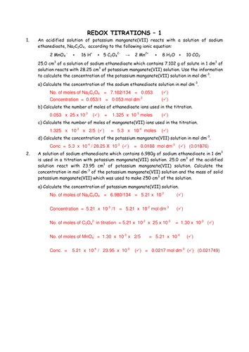 Chemistry: Redox titration calculations | Teaching Resources