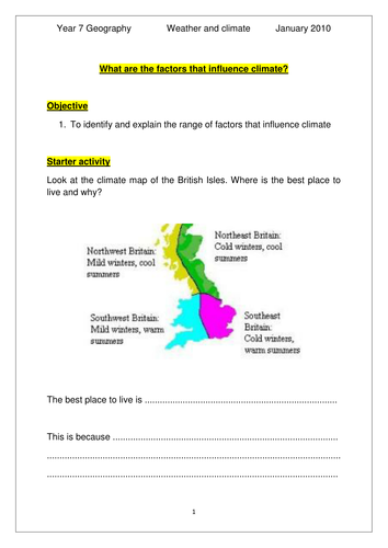 Year 7 - Factors affecting climate SEN | Teaching Resources