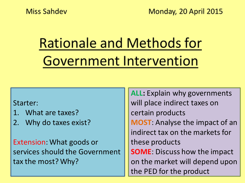 Government Intervention: A Level Economics | Teaching Resources
