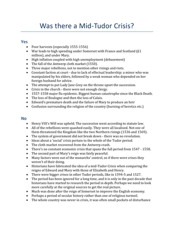 Mary I & the Mid-Tudor Crisis debate | Teaching Resources