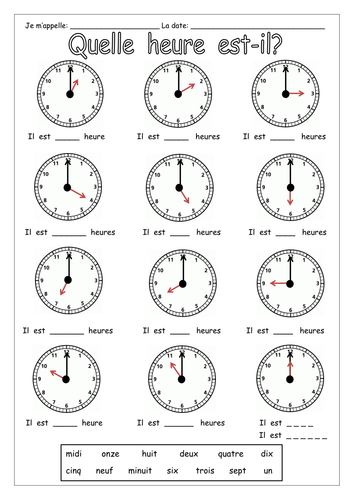 Time Worksheet French Clock Faces Teaching Resources :: 121 144