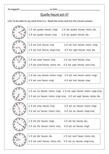 FRENCH TIME - Quelle heure est-il? Activity Booklet - Worksheets ...