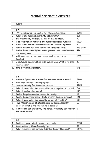 Ten Questions Per Day Mental Arithmetic practice for KS2 SATS ...