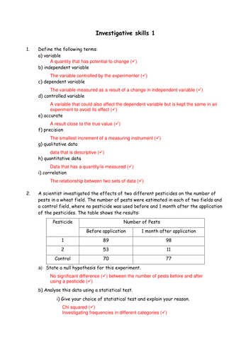 Biology: Investigative skills including definitions | Teaching Resources