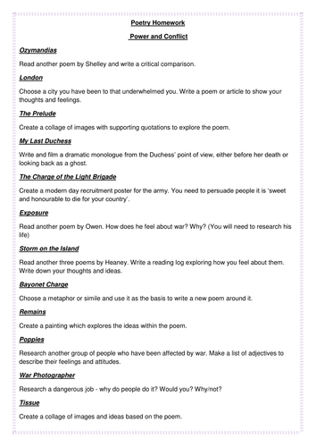 AQA NEW SPEC 2015 Poetry Conflict and Power | Teaching Resources