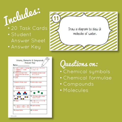 Atoms, Elements and Compounds Revision Task Cards (Middle School ...