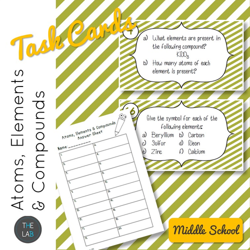 Atoms, Elements and Compounds Revision Task Cards (Middle School ...