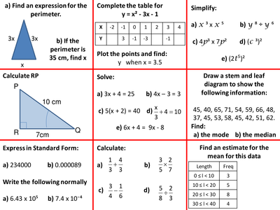 Revision Starter Tables GCSE Maths Higher Grade C & B Key Topics by ...