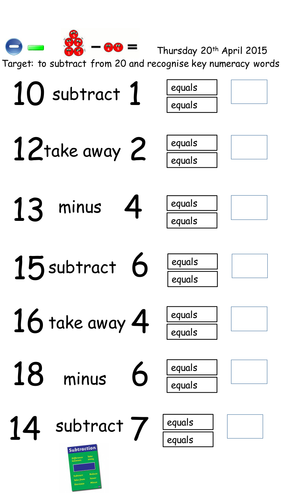 Subtraction to 20 using words | Teaching Resources