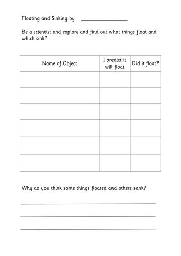 Floating and Sinking - recording sheets | Teaching Resources