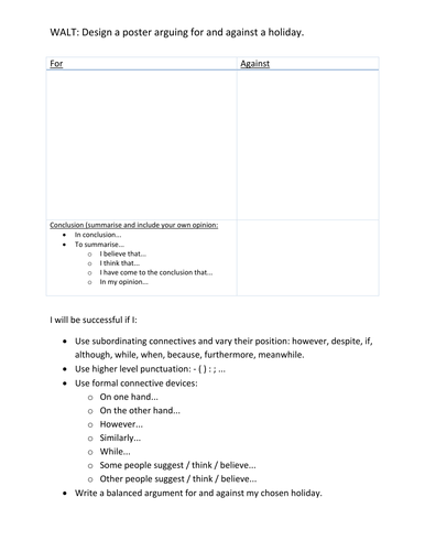 Discussion / Balanced Argument Targets and Success Criteria (L3-5 ...