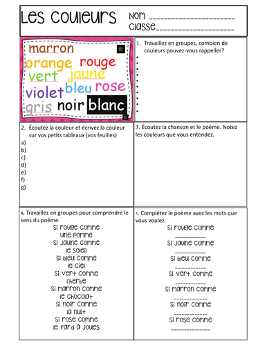 Les Couleurs French Colours | Teaching Resources