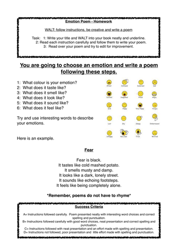 Emotion Poem Worksheet | Teaching Resources