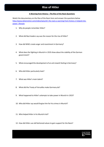 Rise of Hitler Flipped Learning Video and Worksheet | Teaching Resources