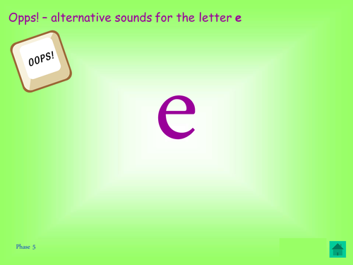 Phase 5 alternative pronunciation of the letter e: [as in he, equal] table cards and ...