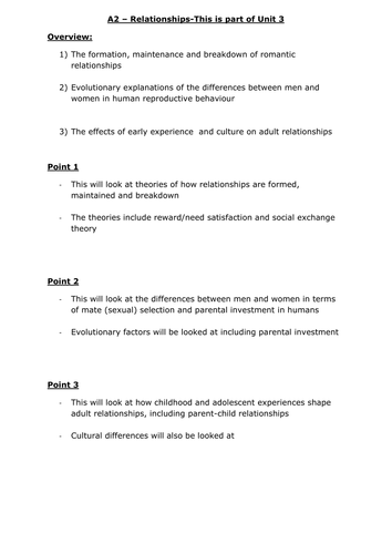 RELATIONSHIPS UNIT A2 PSYCHOLOGY | Teaching Resources