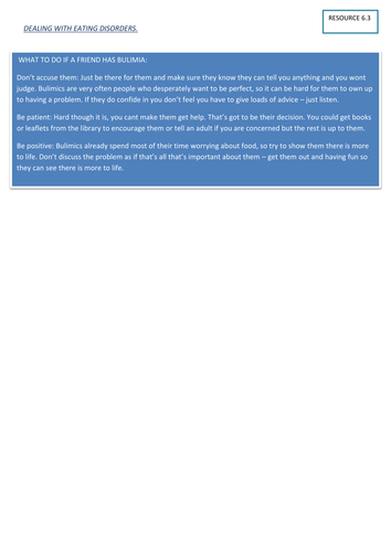 Year 10 PSHE scheme of work healthy eating and body image | Teaching ...