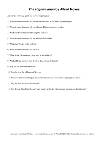 The Highwayman by Alfred Noyes | Teaching Resources
