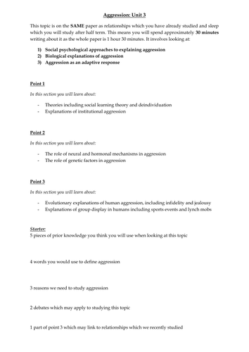 PSYCHOLOGY A2 AGGRESSION | Teaching Resources