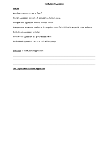 PSYCHOLOGY A2 AGGRESSION | Teaching Resources